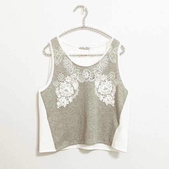 Zara | Tops | Zara White Gray Top Lace Large Nwt | Poshmark